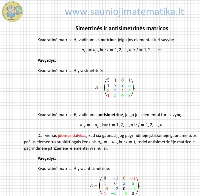 Simetrinės ir antisimetrinės matricos | Matematikos mokymas TIK ...