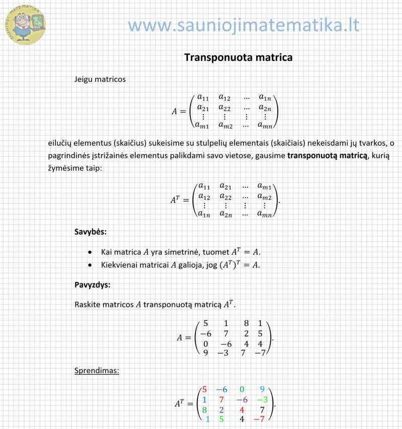Transponuota matrica | Matematikos mokymas TIK nuotoliniu būdu