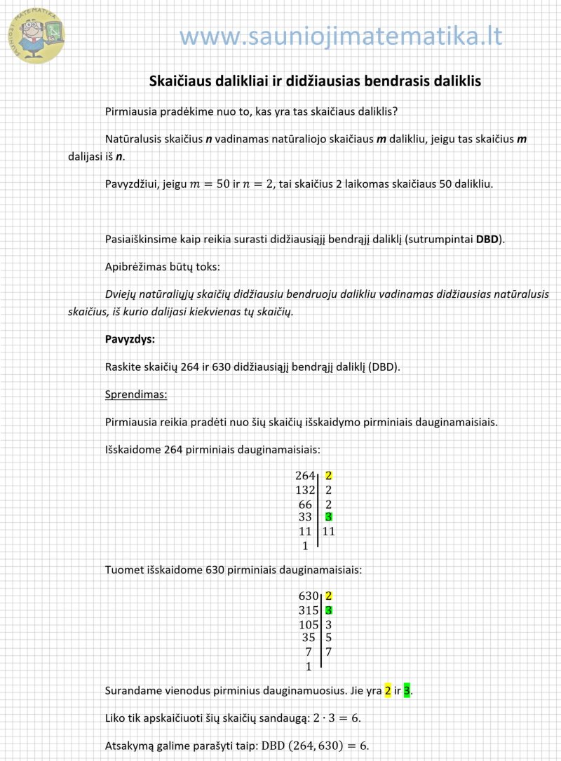 Skaičiaus dalikliai ir didžiausias bendrasis daliklis | Matematikos ...